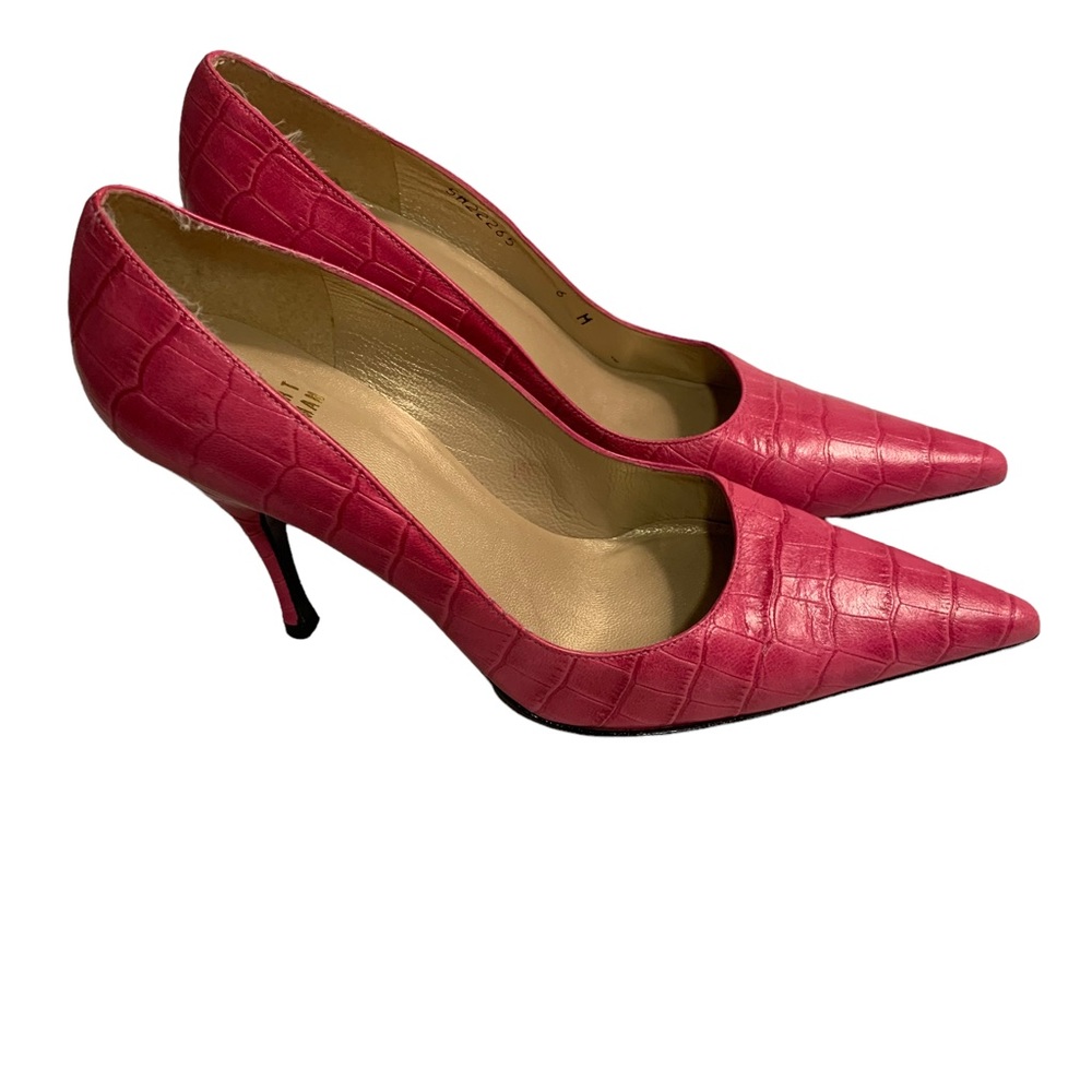 Stuart Weitzman Pink Crocodile Embossed Leather Heels… - Gem